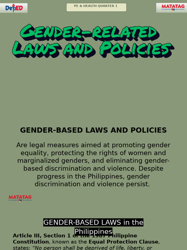 Gender-Based Laws in the Philippines | PDF | Gender Studies | Gender ...