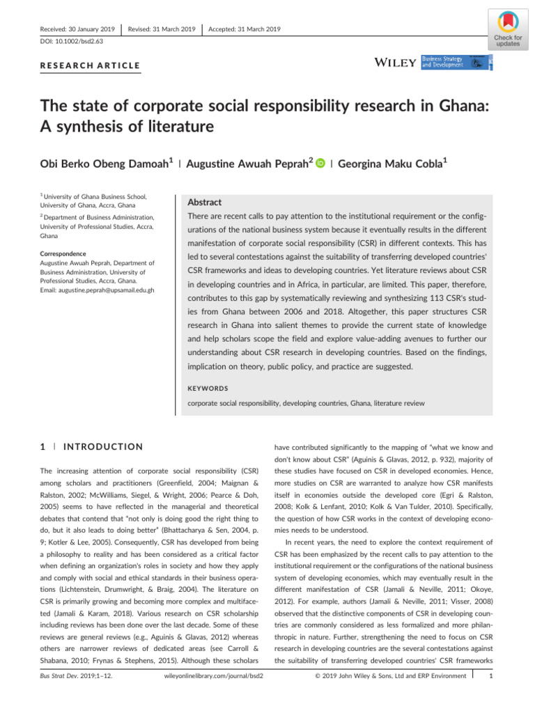 CSR Research in Ghana: A Literature Review | PDF | Corporate Social ...