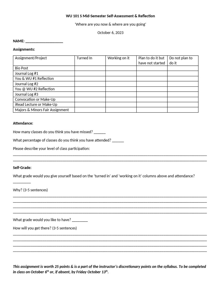 Mid-Semester Self-Eval | PDF