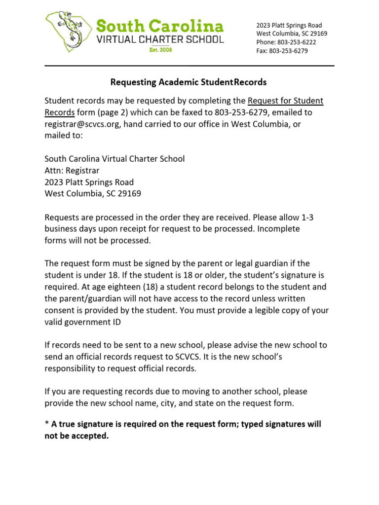 Student Record Request Form 2024 | PDF