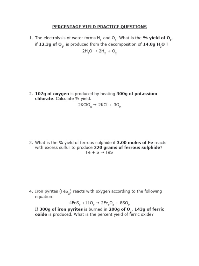 Percentage Yield Worksheet | PDF