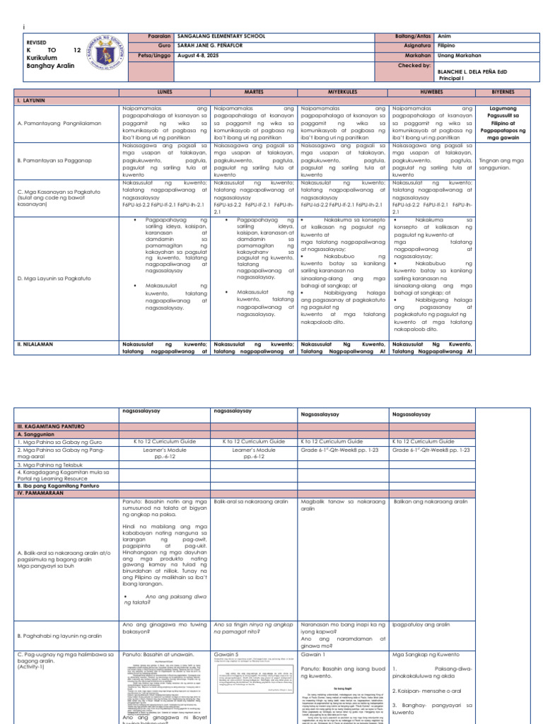 DLL Filipino 6 q1 Week 8 | PDF