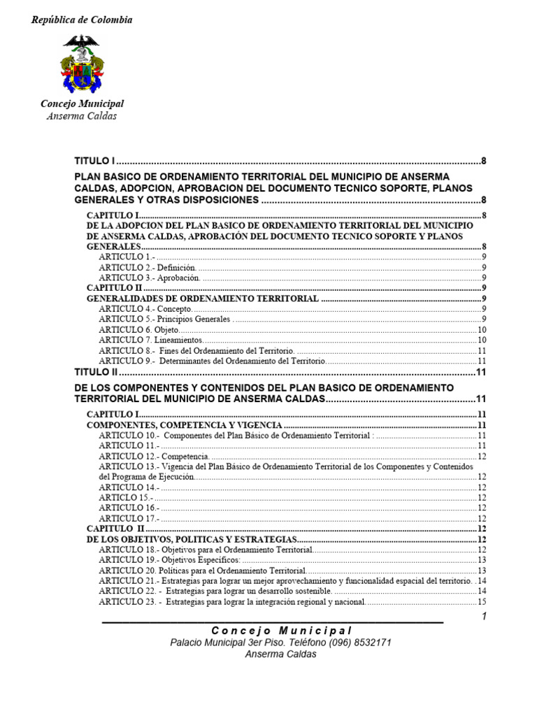 Acuerdo Pbot 207 2001 Anserma | PDF | Zonificación | Planificación