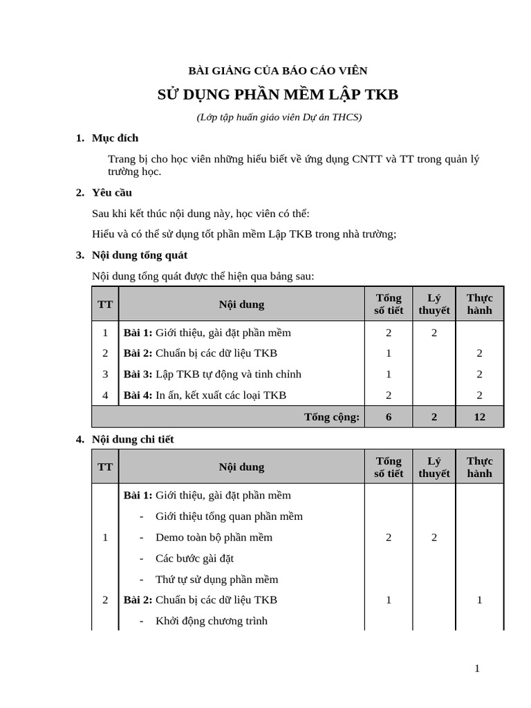 Huong Dan Su Dung Phan Mem Xep Thoi Khoa Bieu TKB 70 | PDF