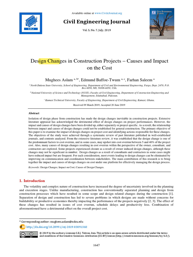 Impact of Design Changes on Costs | PDF | Systematic Review | Conflict ...