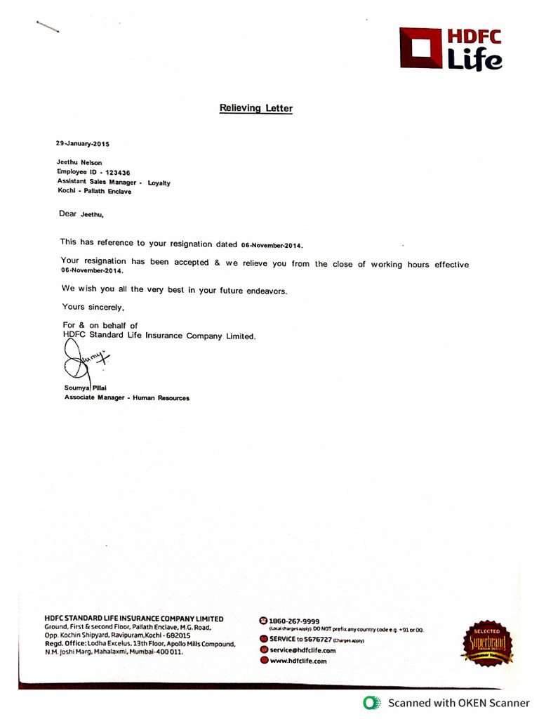 HDFC Relieving | PDF