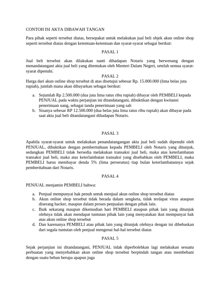 Contoh Isi Akta Dibawah Tangan | PDF