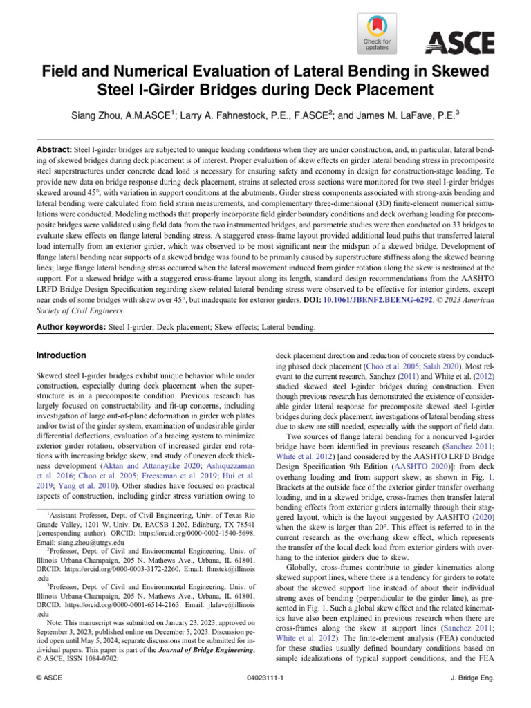 Zhou Et Al Field and Numerical Evaluation of Lateral Bending in Skewed ...