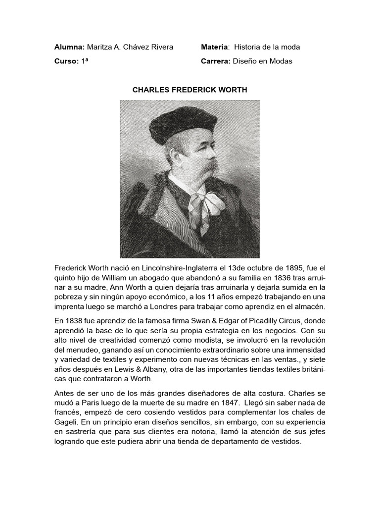 Charles Frederick Worth: Pionero de la Alta Costura | PDF | Estética | Moda