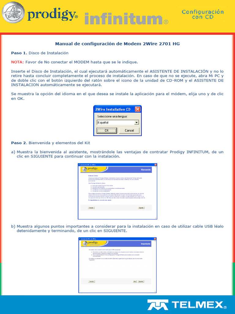 Guía de Instalación del Módem 2Wire 2701 HG | PDF | Módem | USB