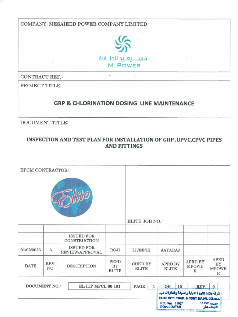 GRP & Chlorination Dosing Line Maintenance | PDF