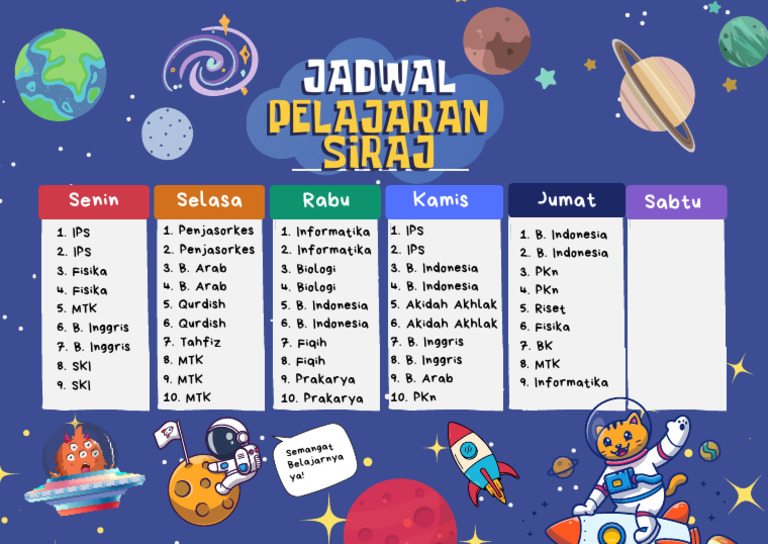 Biru Ceria Jadwal Pelajaran Anak Astronot Luar Angkasa Class Schedule | PDF