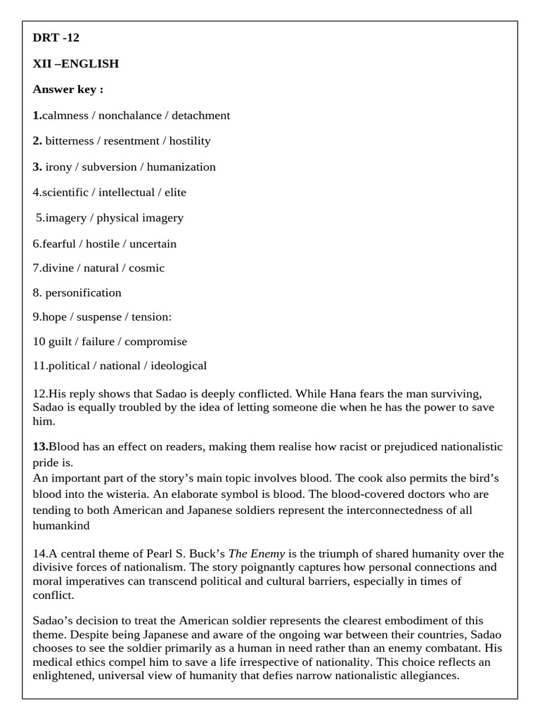DRT 12 English Answer Key | PDF