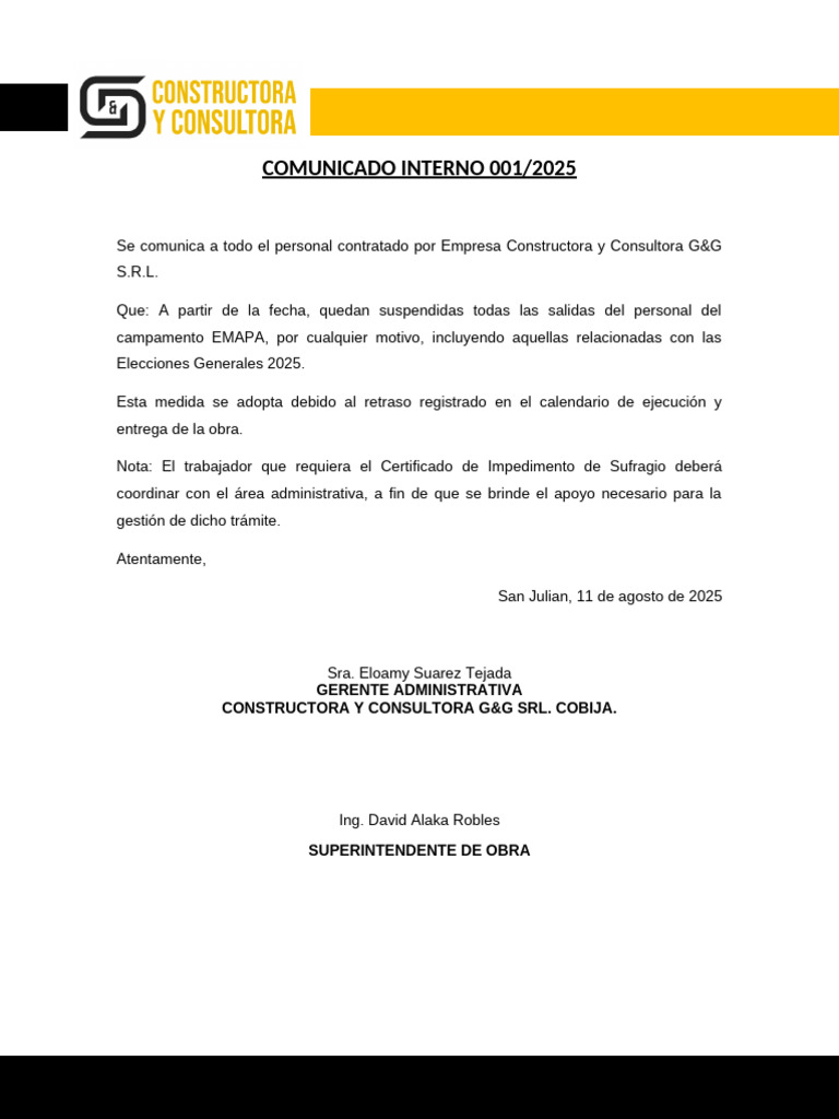 Comunicado Interno Elecciones | PDF