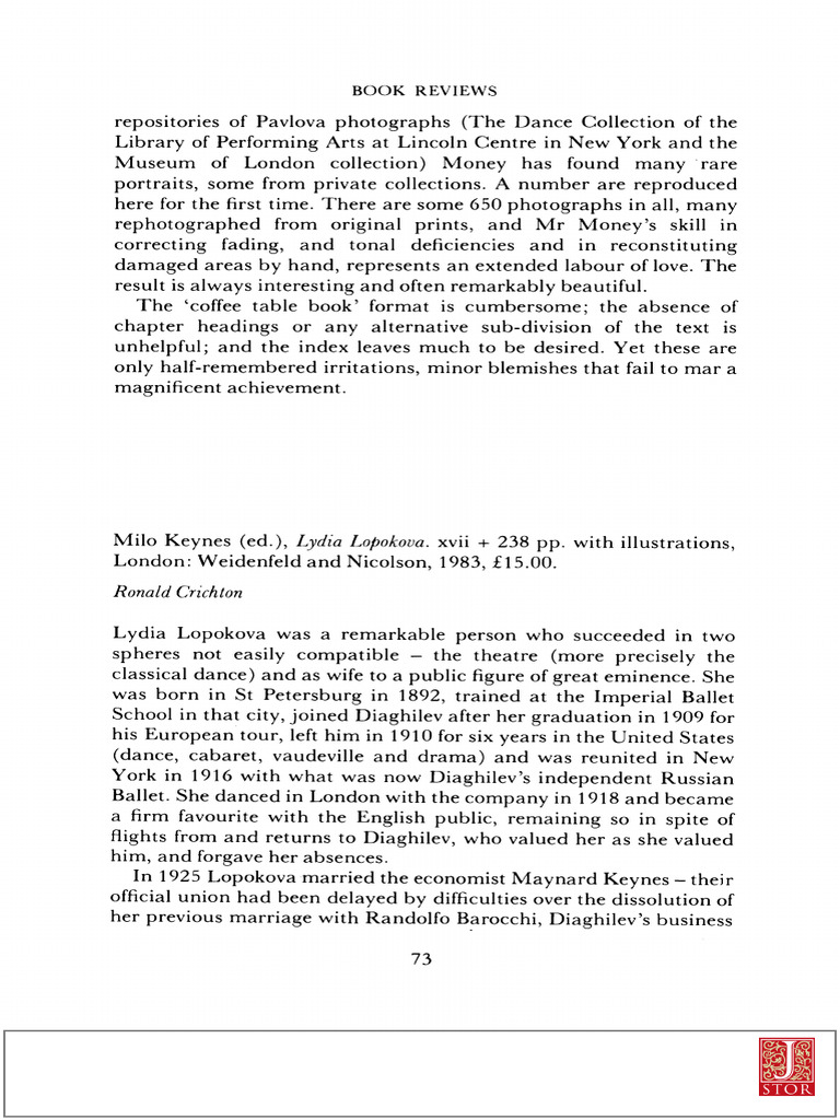 2010 Milo Keynes (Ed) Lydia Lopokova Xvii 238 PP With Illustrations ...