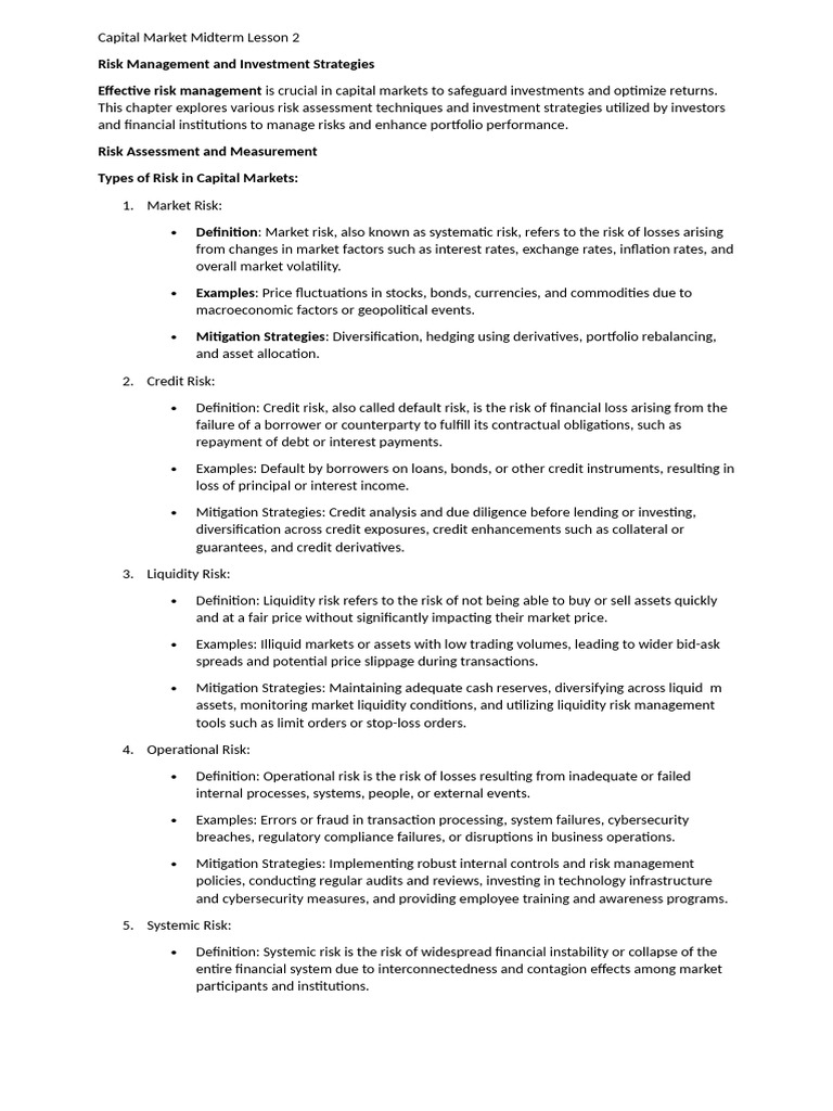 Capital Market Midterm Lesson 2 | PDF | Financial Risk | Diversification (Finance)
