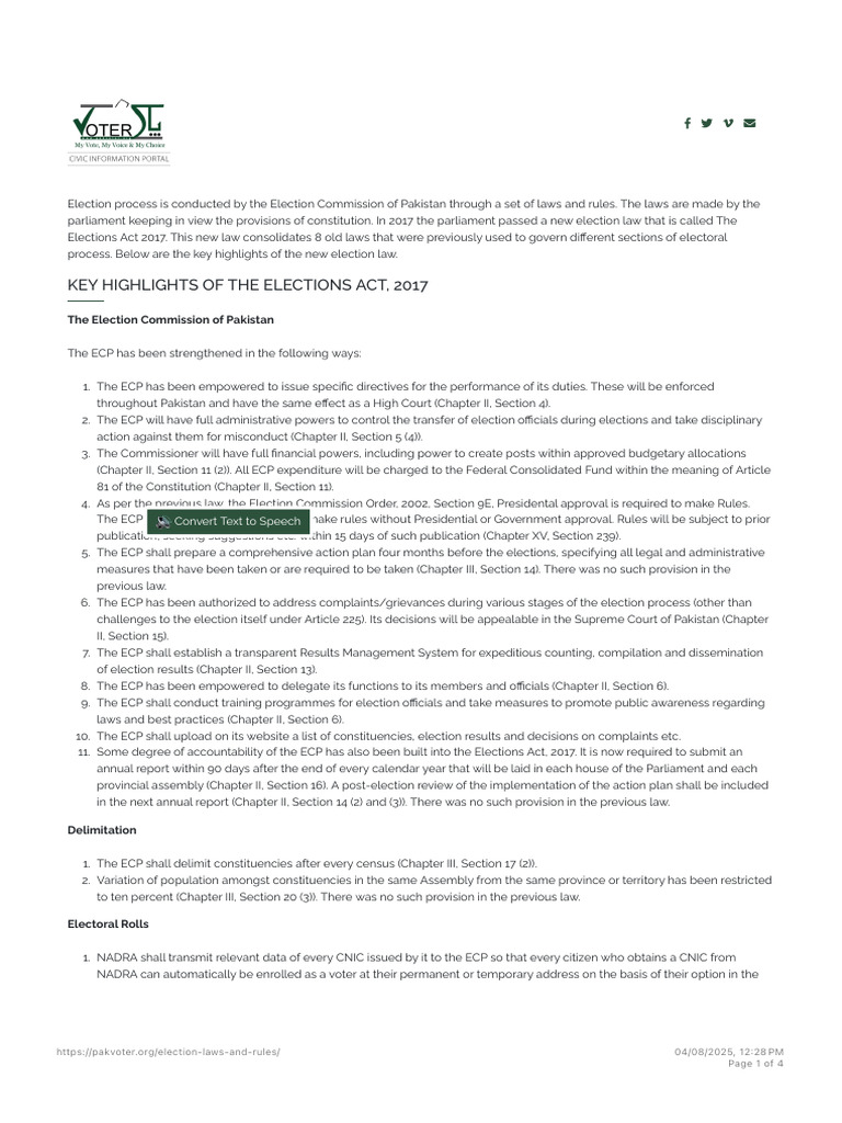 Key Highlights of Elections Act 2017 | PDF | Voting | Electoral District