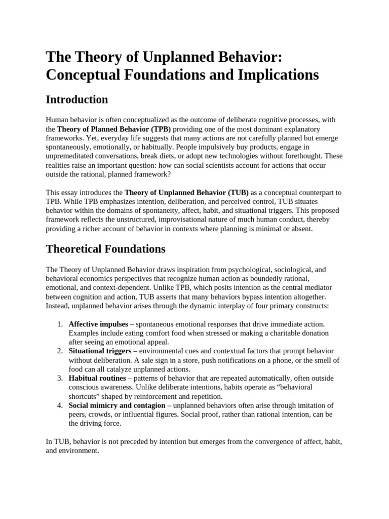 Theory of Unplanned Behavior Explained | PDF | Intention | Behavior