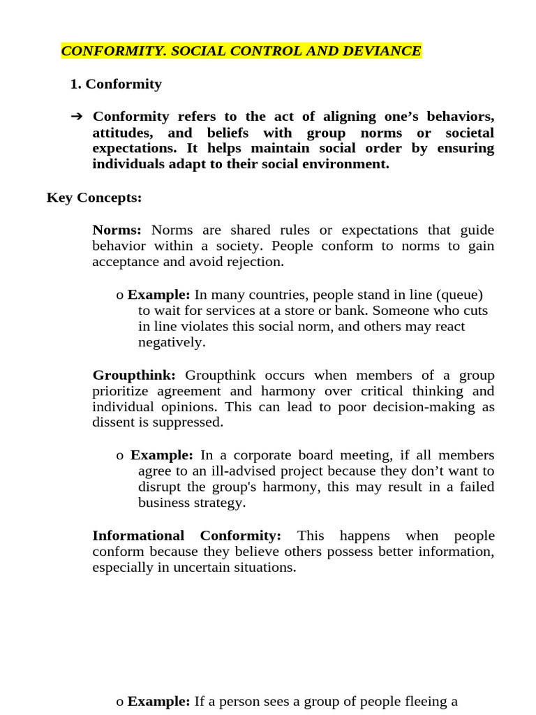 Conformity, Social Control and Deviance | PDF | Deviance (Sociology ...