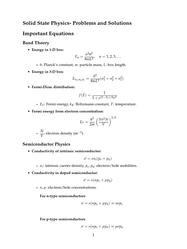 Solid State Physics Problems & Solutions | PDF | Electrical Resistivity ...