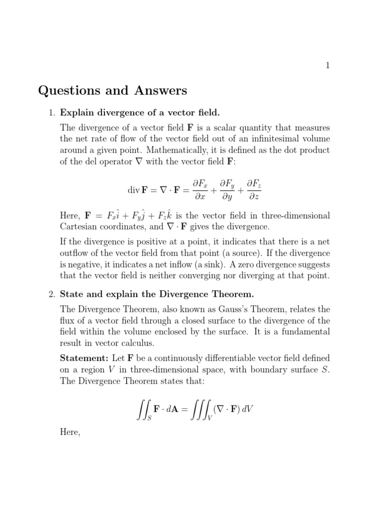 Electrostatics Previous Questions and Answers | PDF | Divergence ...