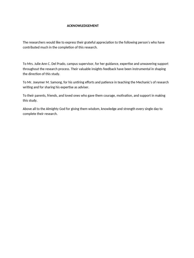 Research Acknowledgements and Gratitude | PDF