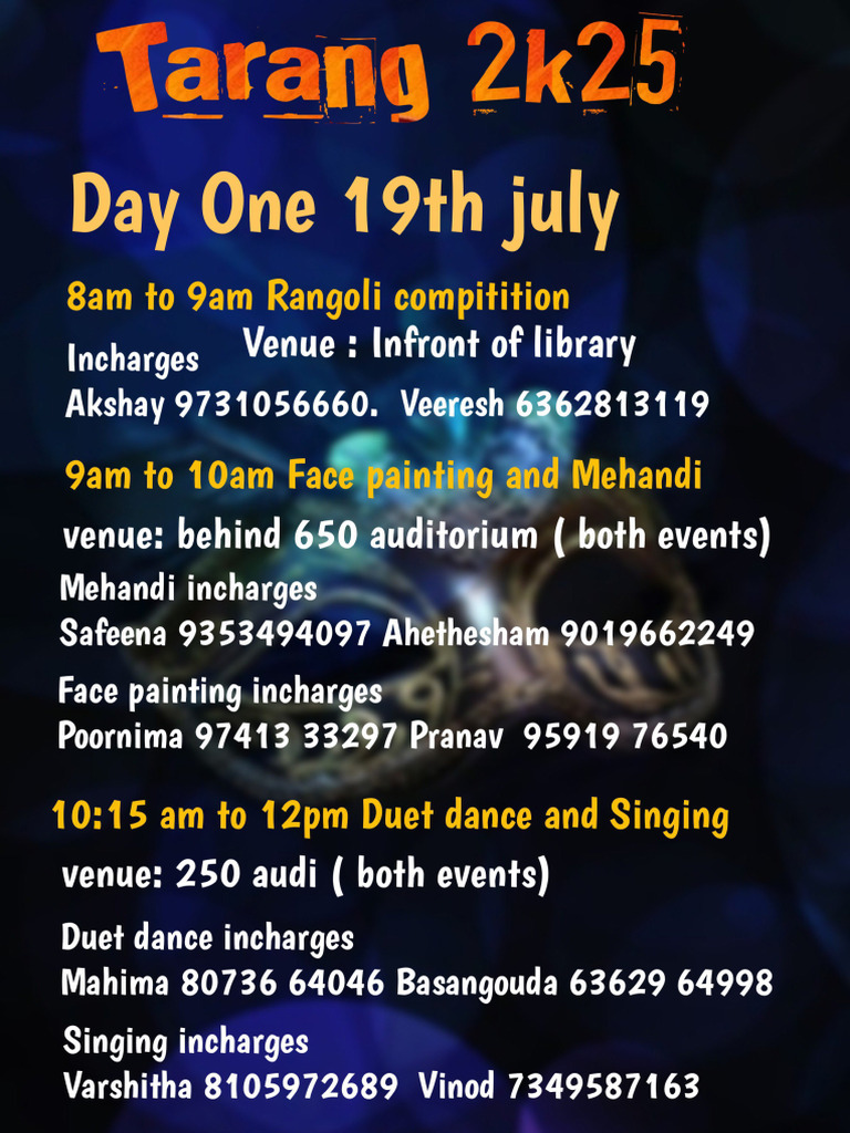 Tarang 2k25 Day wise schedule | PDF