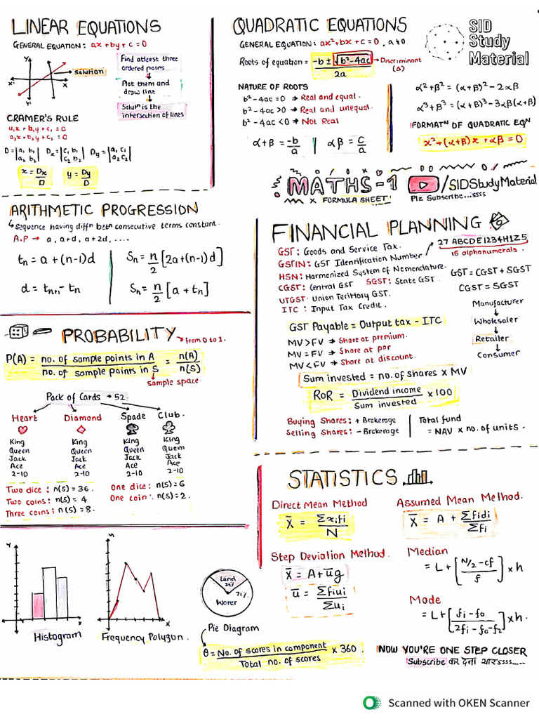 Maths 1 & 2 Formula Sheets | PDF