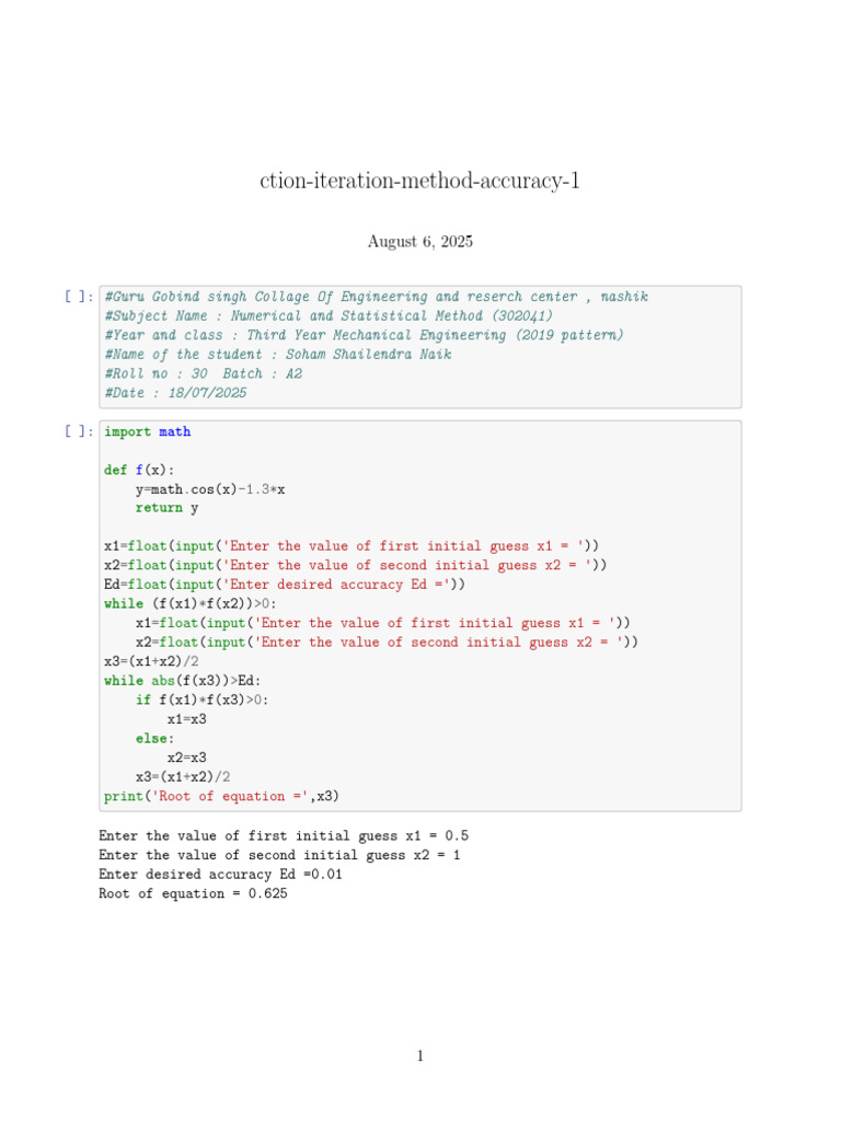 Ction Iteration Method Accuracy 1 | PDF