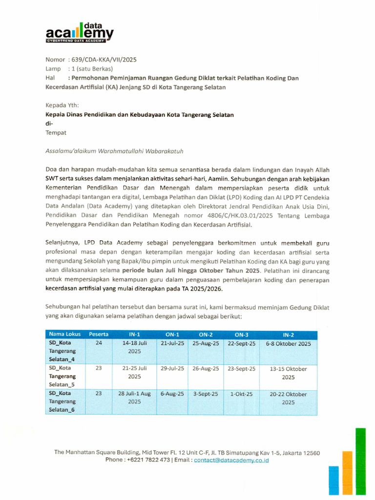 Permohonan Peminjaman Ged Diklat Tangsel | PDF