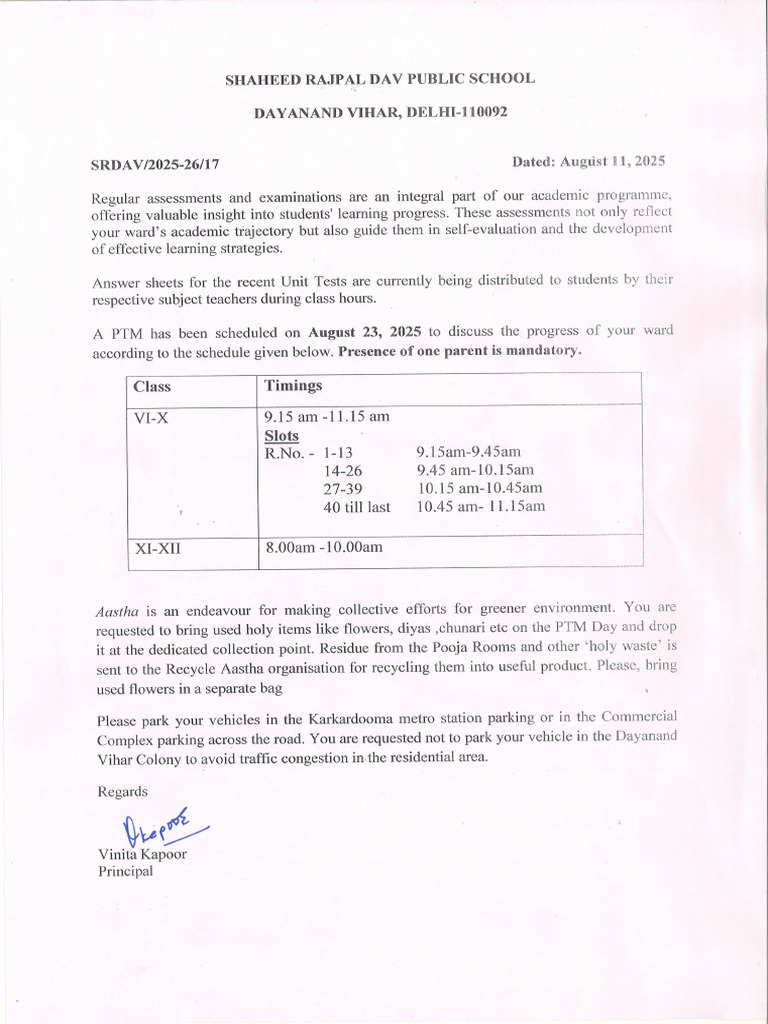 PTM Scheduled for August 23, 2025 | PDF