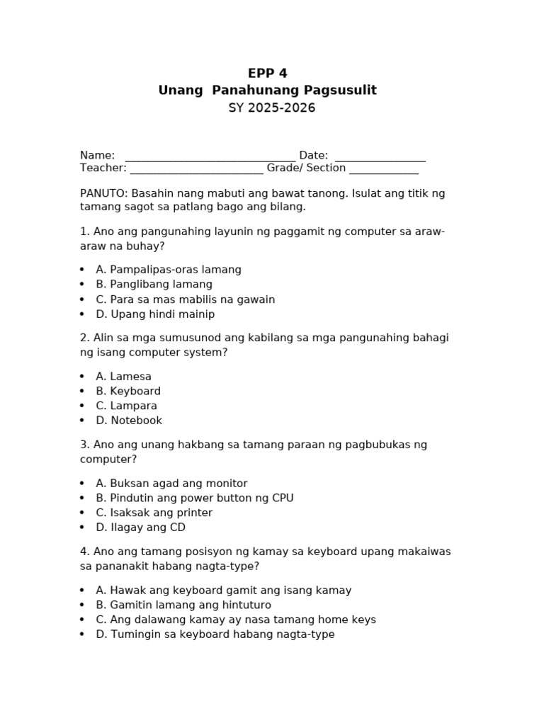 Epp 4 - 1st Periodic Test | PDF