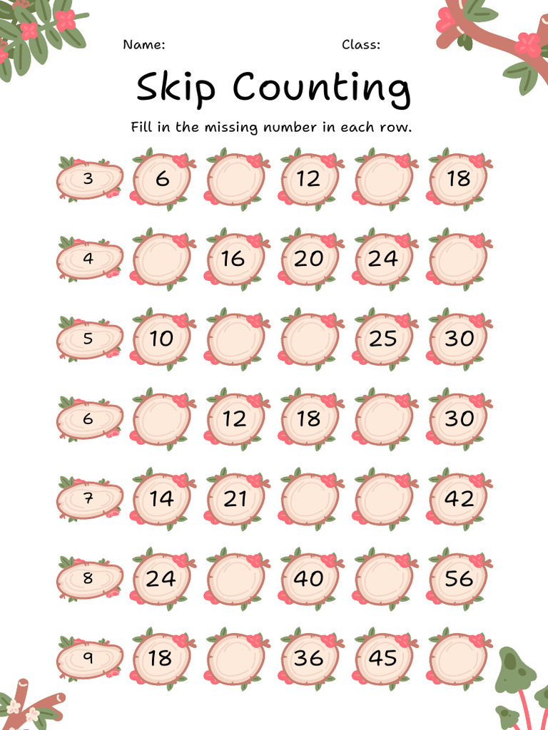 Skip Counting Worksheet White and Cream Simple Illustration | PDF