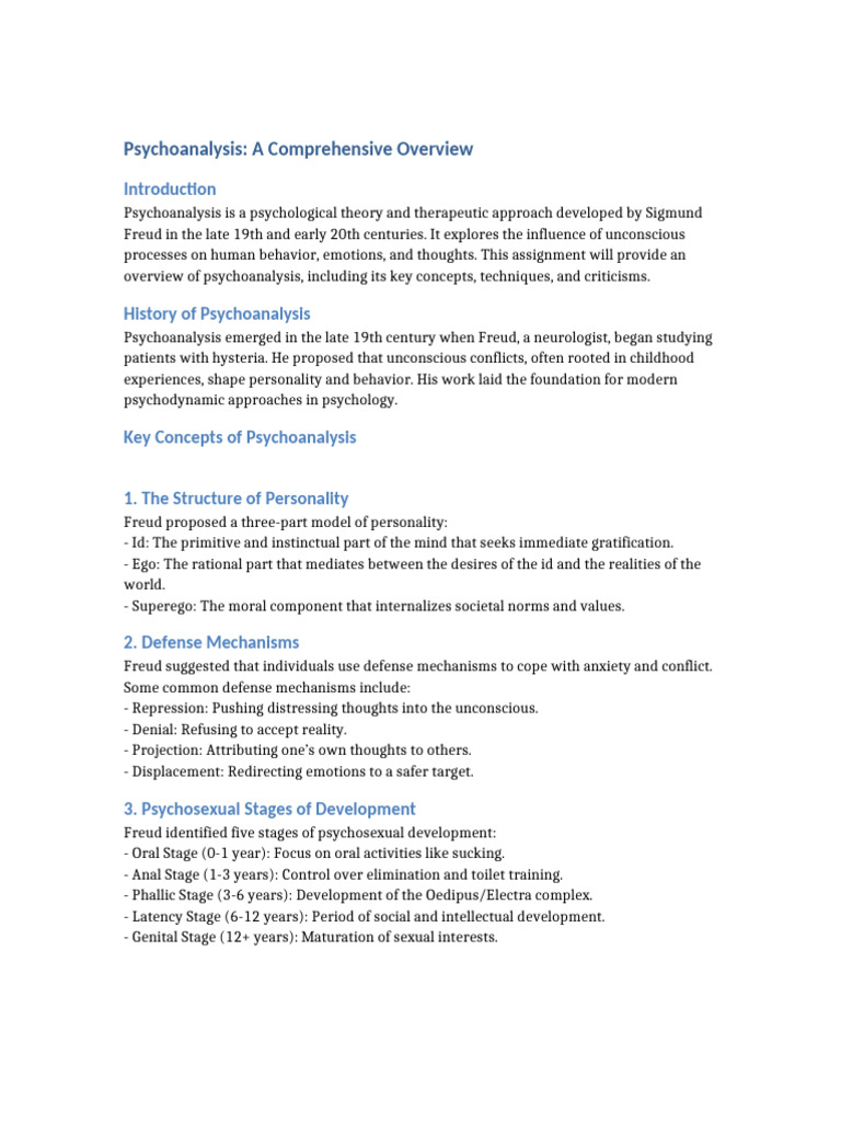 Psychoanalysis Assignment | PDF | Psychoanalysis | Sigmund Freud