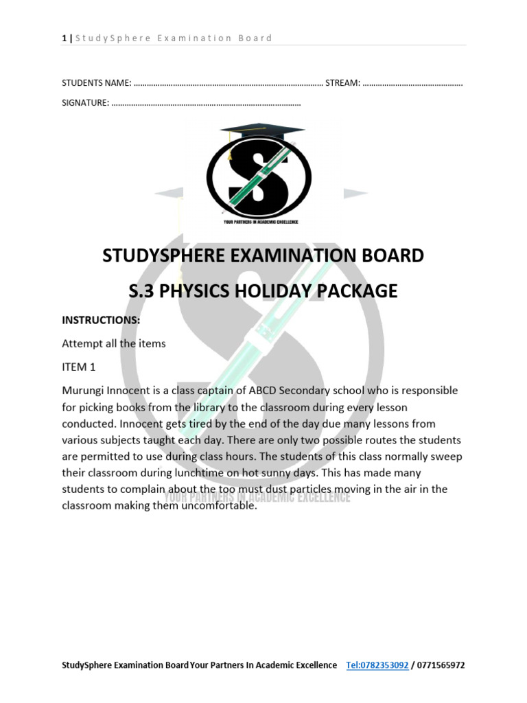 s.3 Physics Holiday Package | PDF | Acceleration | Physics