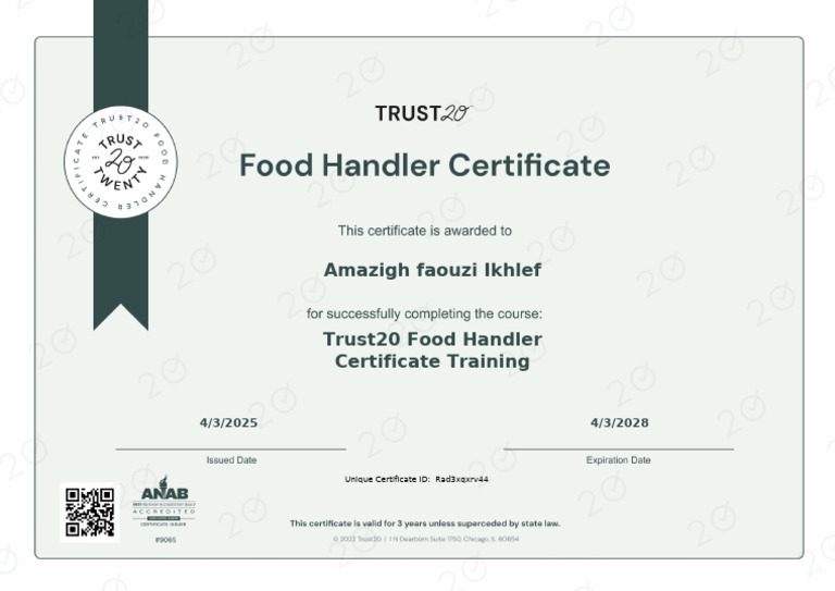 1 3 157315 1743696192 Trust20 Food Handler Certificate | PDF