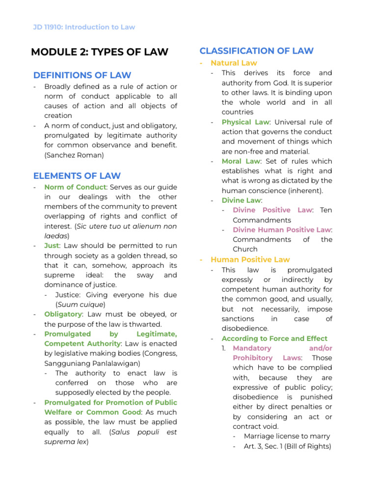 Types and Elements of Law Explained | PDF | Labour Law | Employment