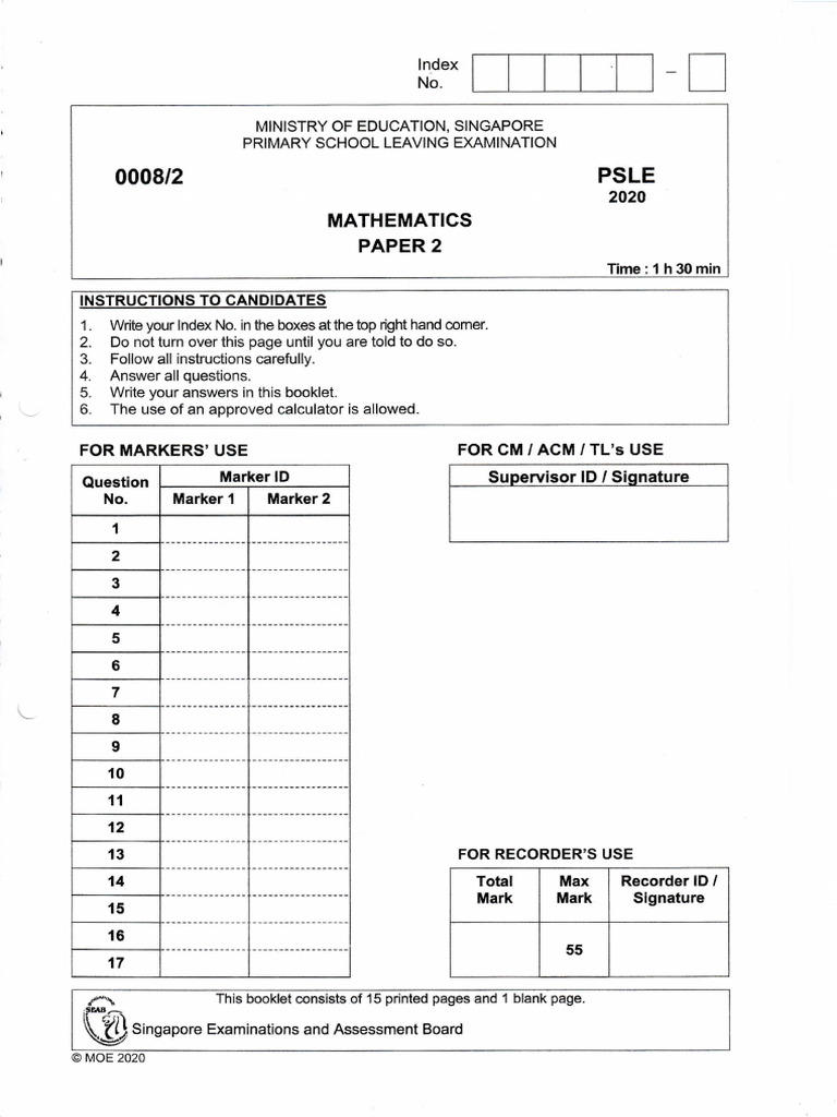 PSLE Mathematics Paper 2 2020 | PDF