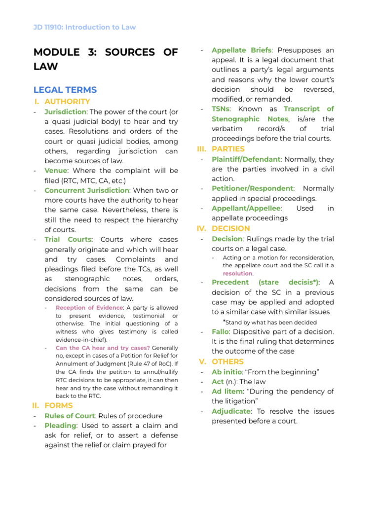 Module 3 - Sources of Law | PDF | Appeal | Complaint