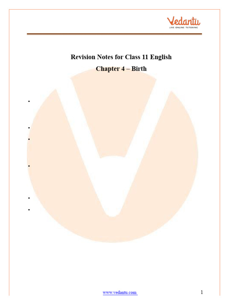 Summary of "Birth" for Class 11 | PDF