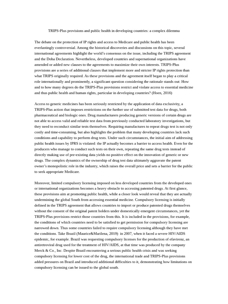 TRIPS-Plus Impact on Health Access | PDF | Generic Drug | Patent