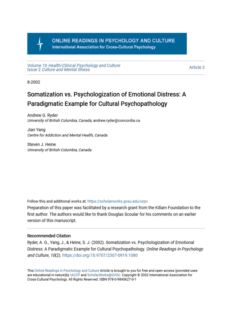 Somatization vs. Psychologization in Culture | PDF | Mental Disorder ...