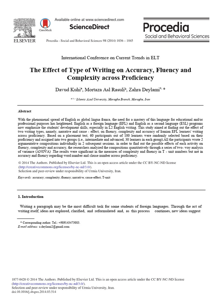 The Effect of Type of Writing On Accuracy, Fluency and Complexity ...