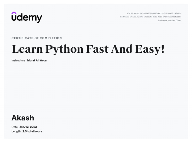 Udmey Python Certificate | PDF