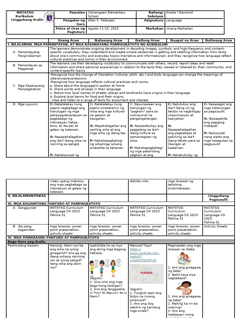 g1 q1 DLL Week 9 Language | PDF