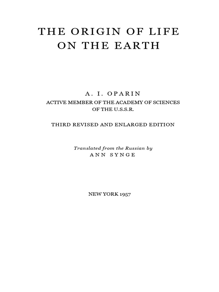 Origin of Life on Earth: Oparin's Insights | PDF | Proteins | Life
