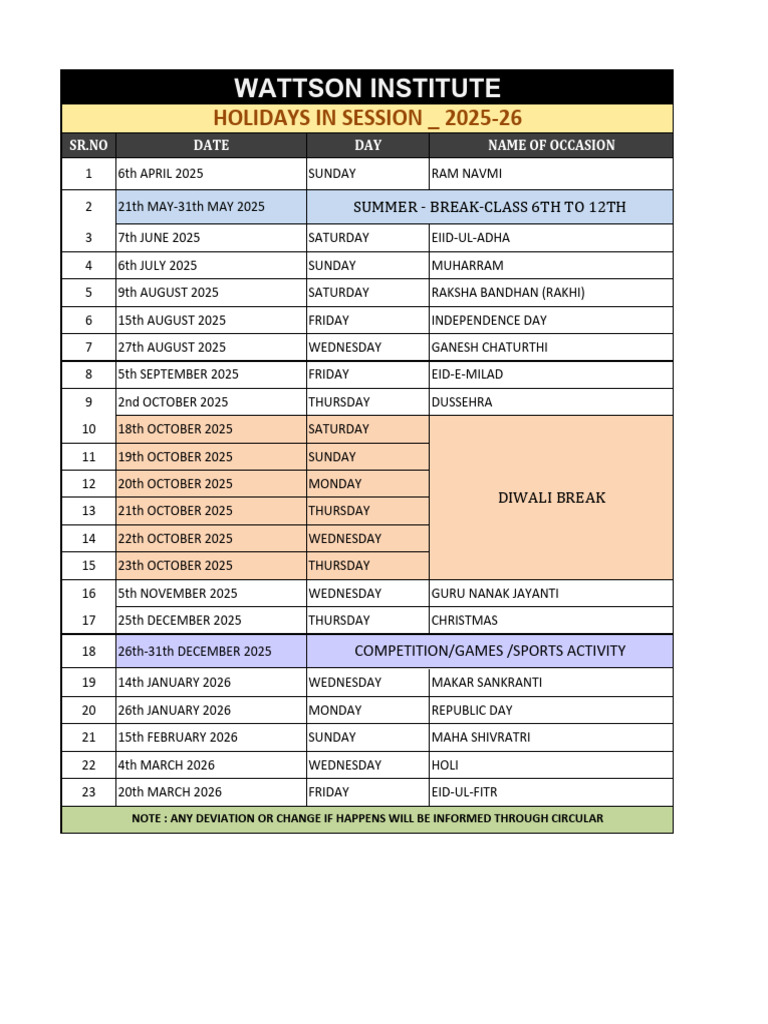 Holiday List New (1) | PDF