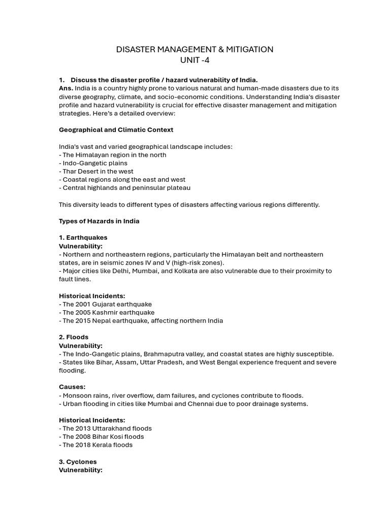 Disaster Management Unit 4 | PDF | Emergency Management | Disaster Risk ...