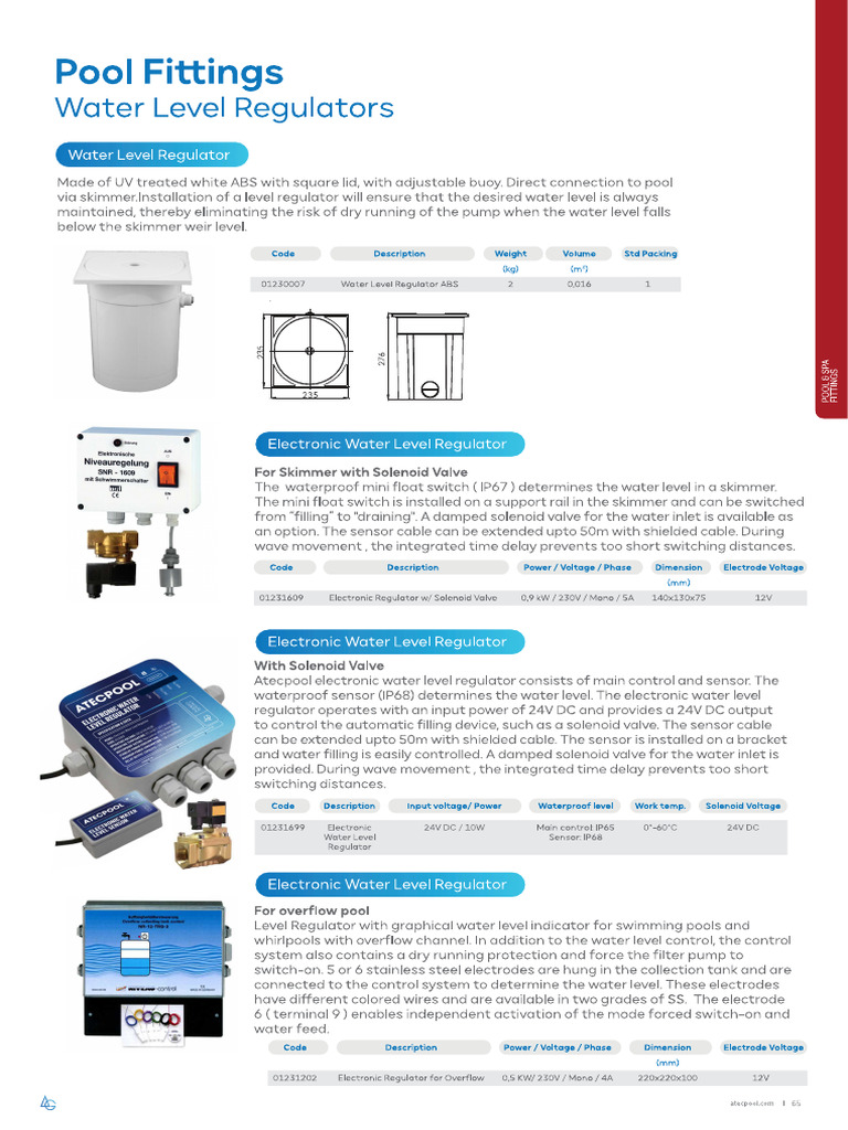 Catalogue For Atecpool Water Level Regulator With Solenoid Valve | PDF
