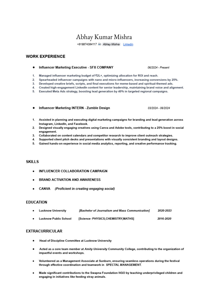 Abhay Mishra Cv | PDF
